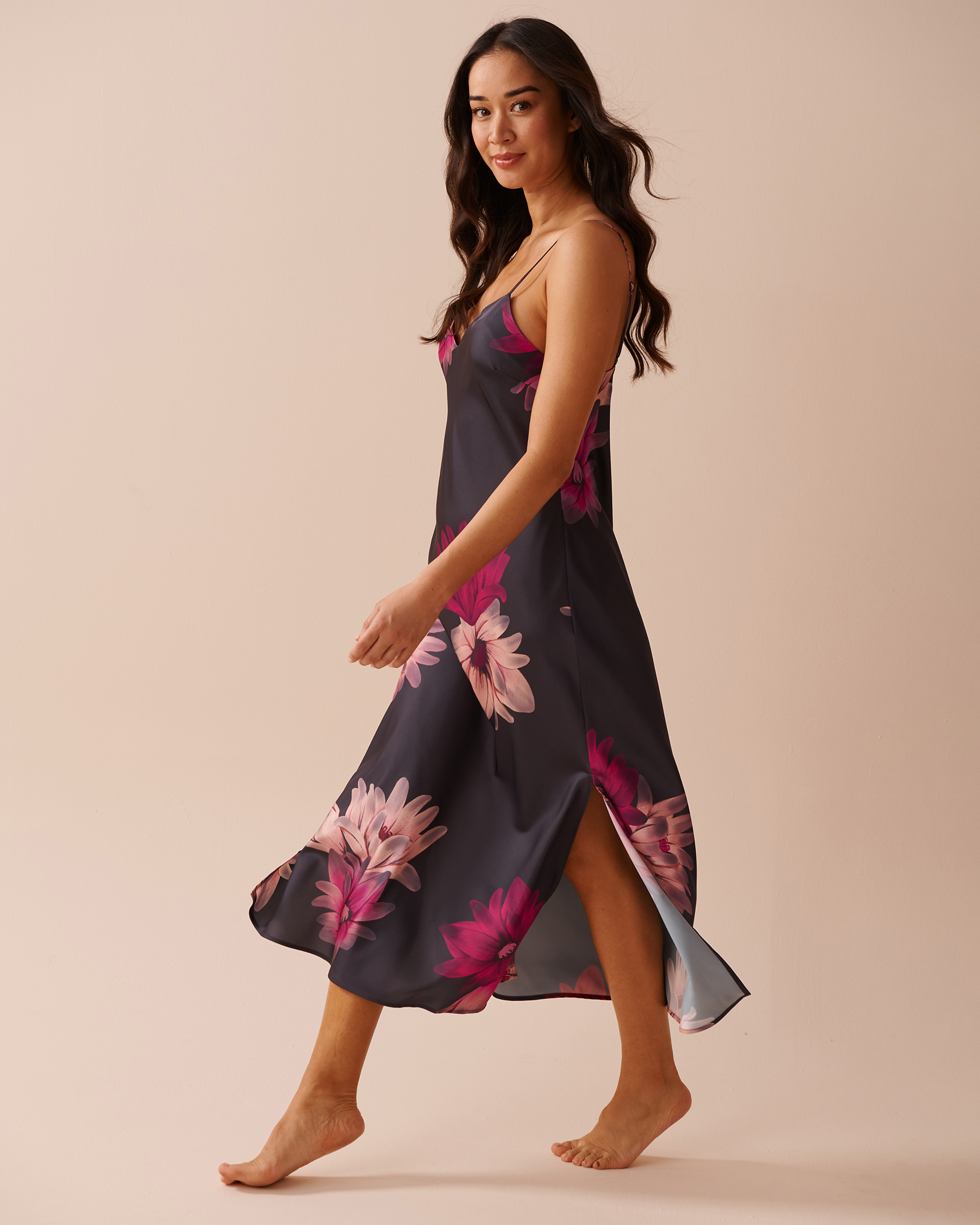 XXL Flower Long Satin Nightie - Labesny