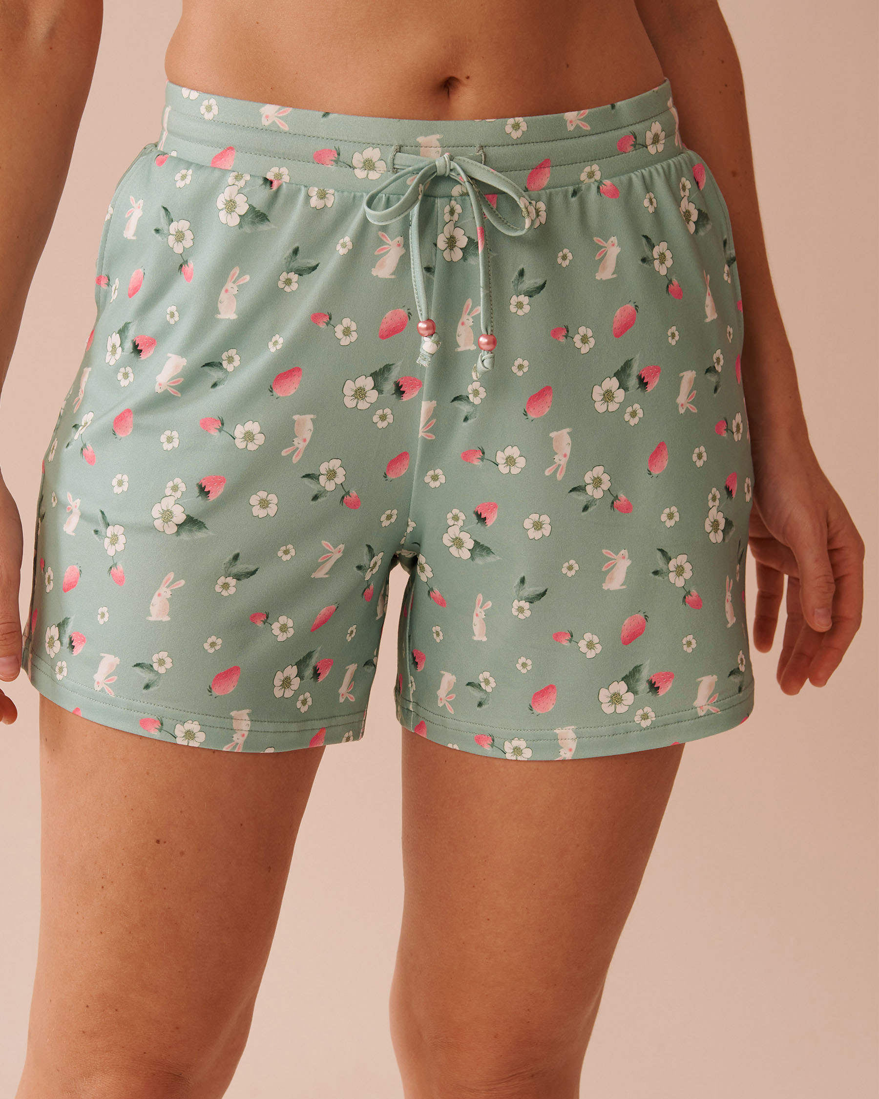 Rabbit & Strawberry Print Super Soft Bermuda Pajam - Labesny